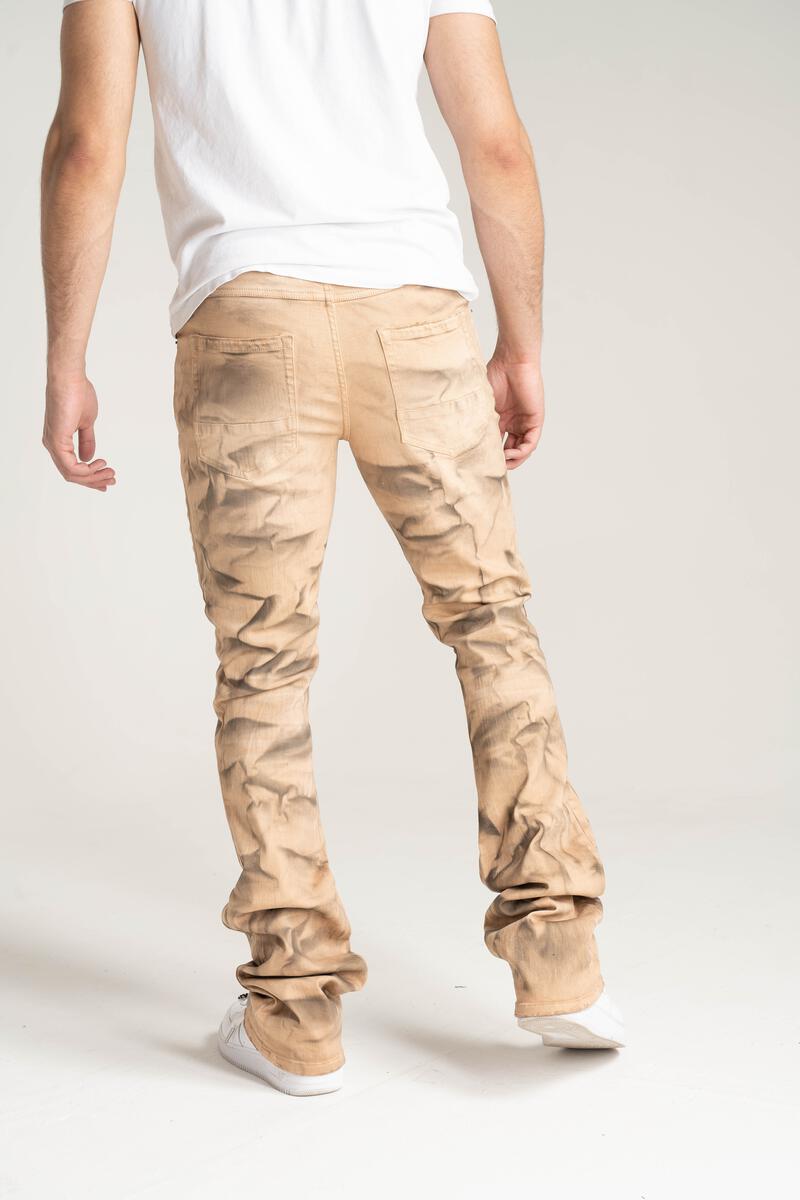 Taker Stretch Stacked Pant with Special Wash Effect (Latte)