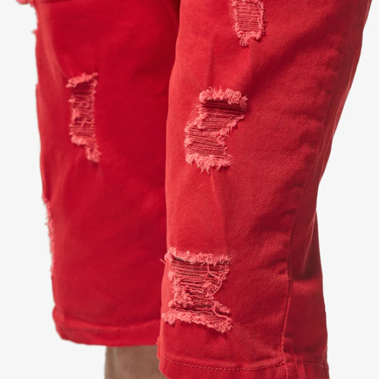 Copper Rivet Ripped Jean Short Red
