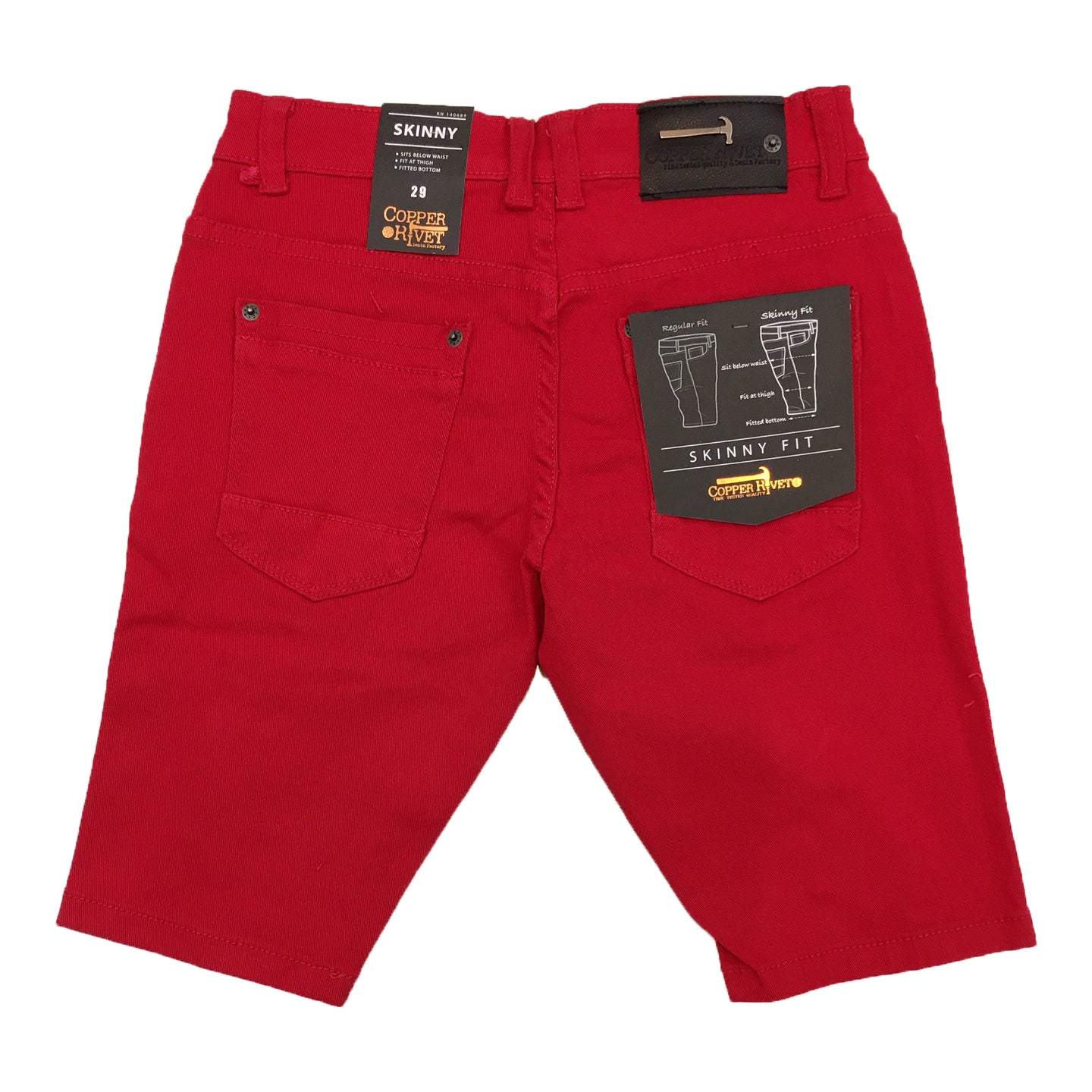 Copper Rivet Ripped Jean Short Red