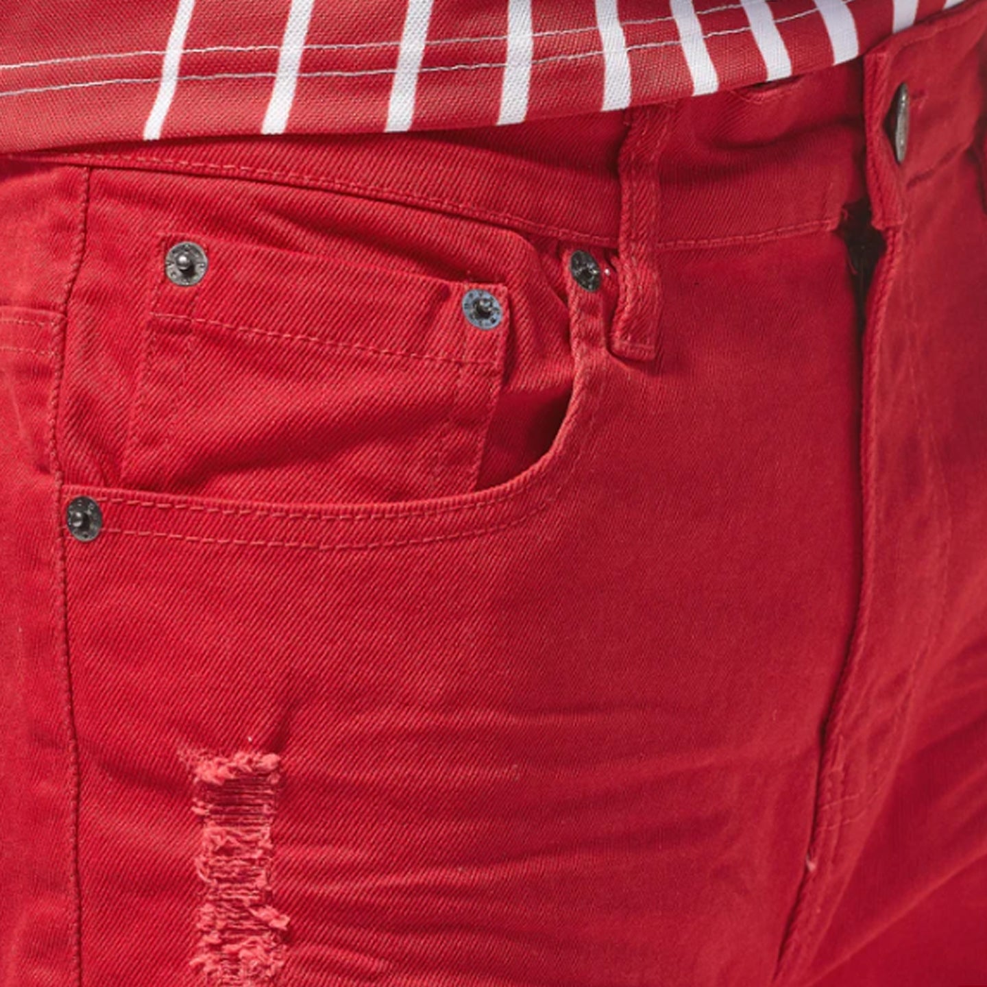 Copper Rivet Ripped Jean Short Red