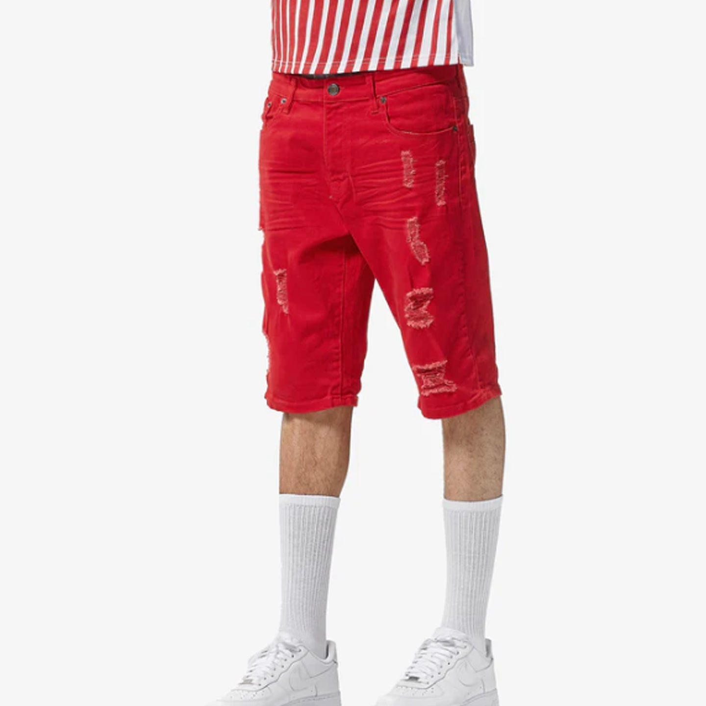Copper Rivet Ripped Jean Short Red