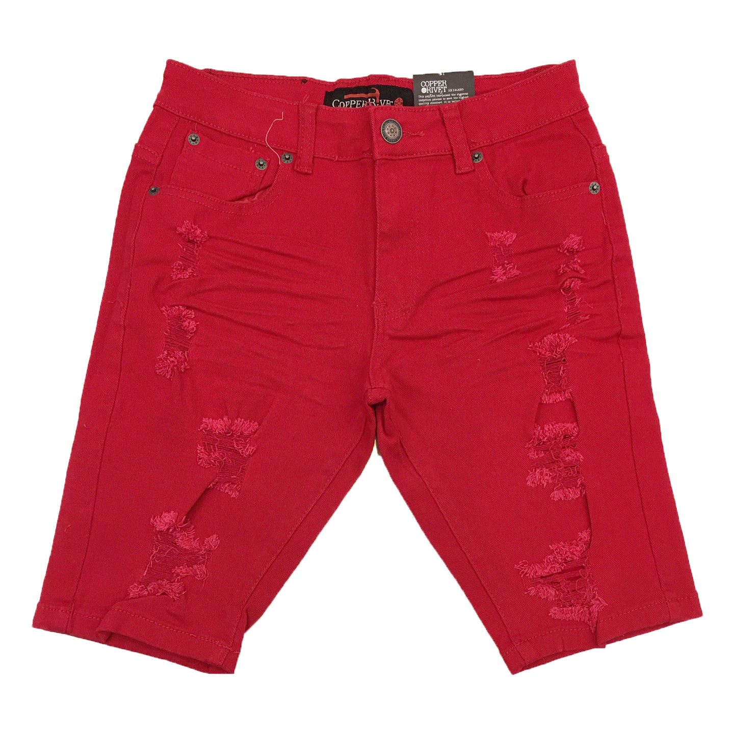 Copper Rivet Ripped Jean Short Red