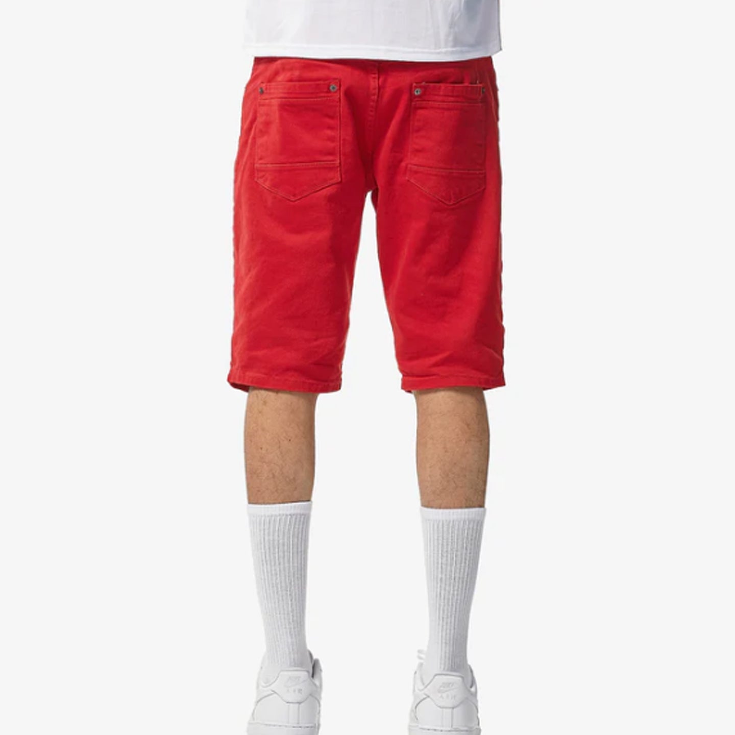 Copper Rivet Ripped Jean Short Red